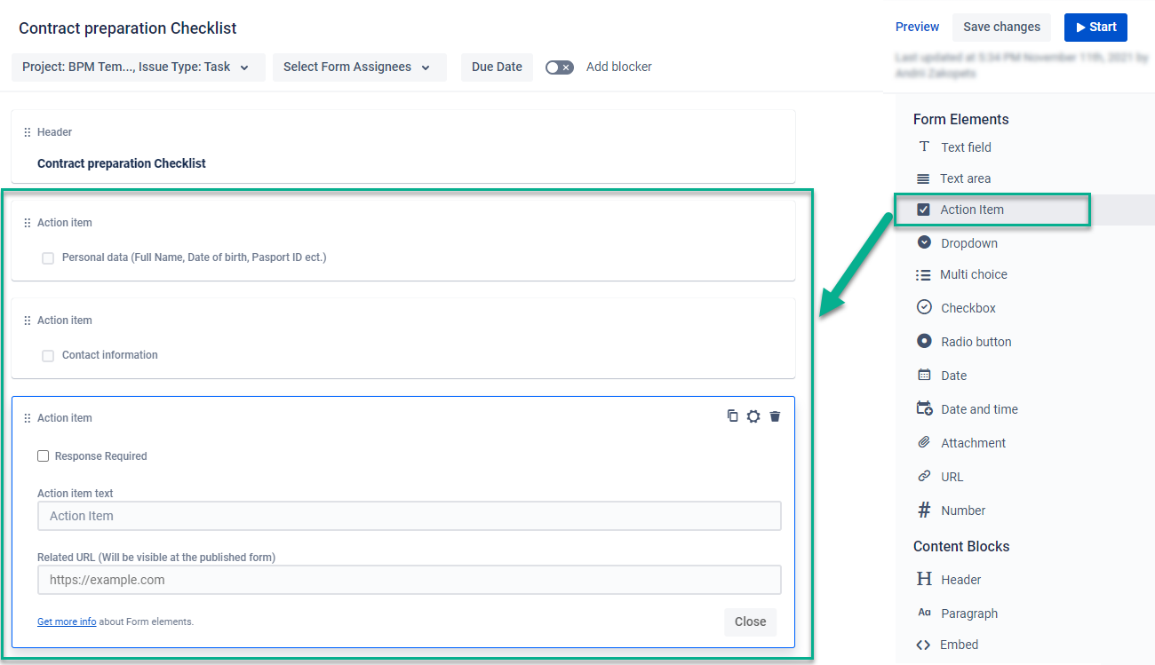 How to create a Checklist in the form?