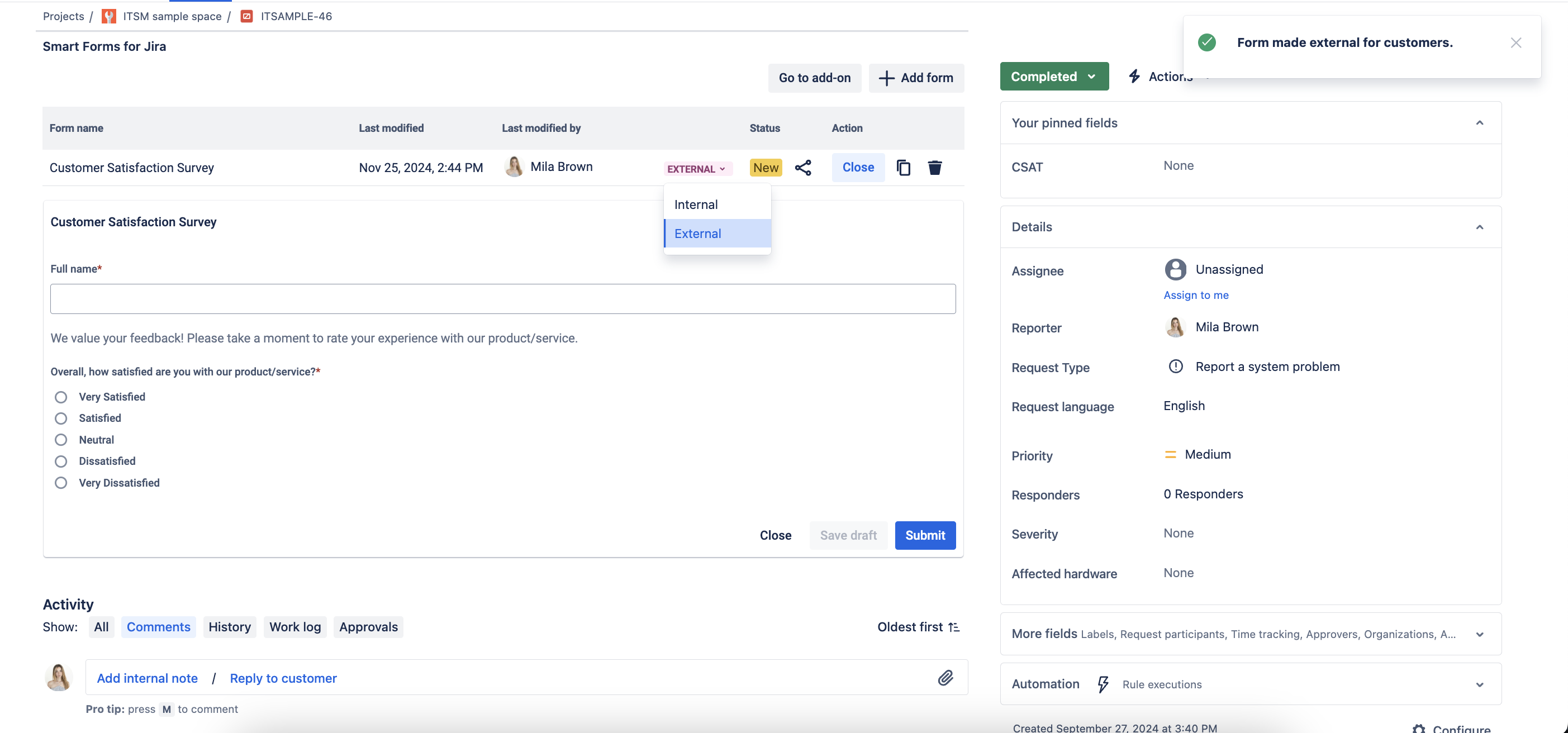 Auto-attach form to issues