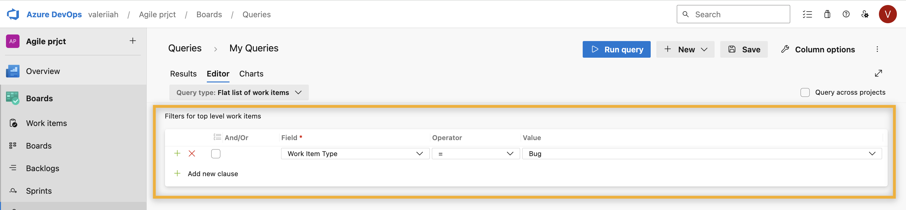 How to create query in Azure DevOps?