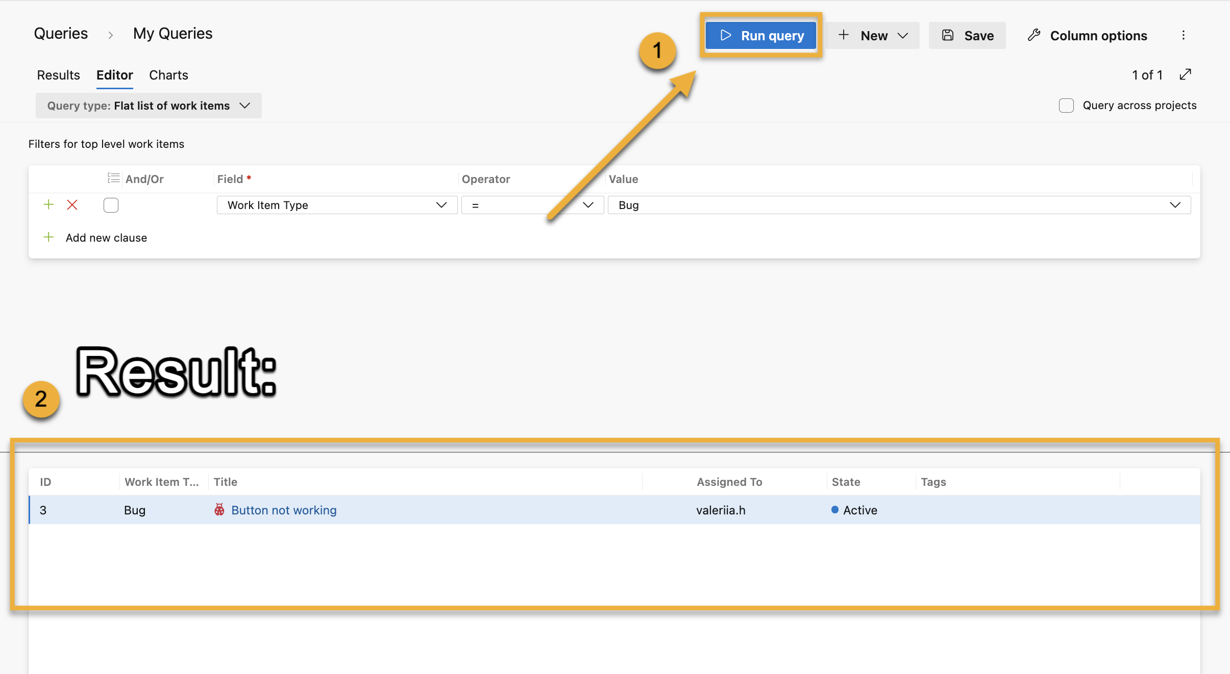 How to create query in Azure DevOps?