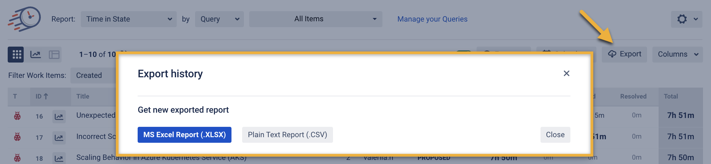 Export work items data in Azure DevOps
