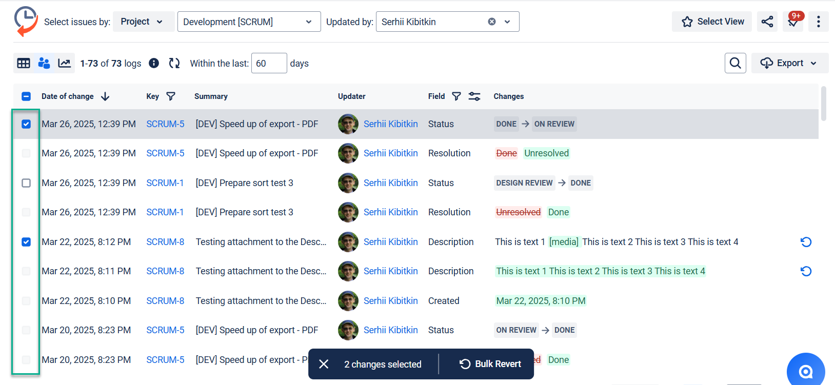 Revert bulk changes in Jira