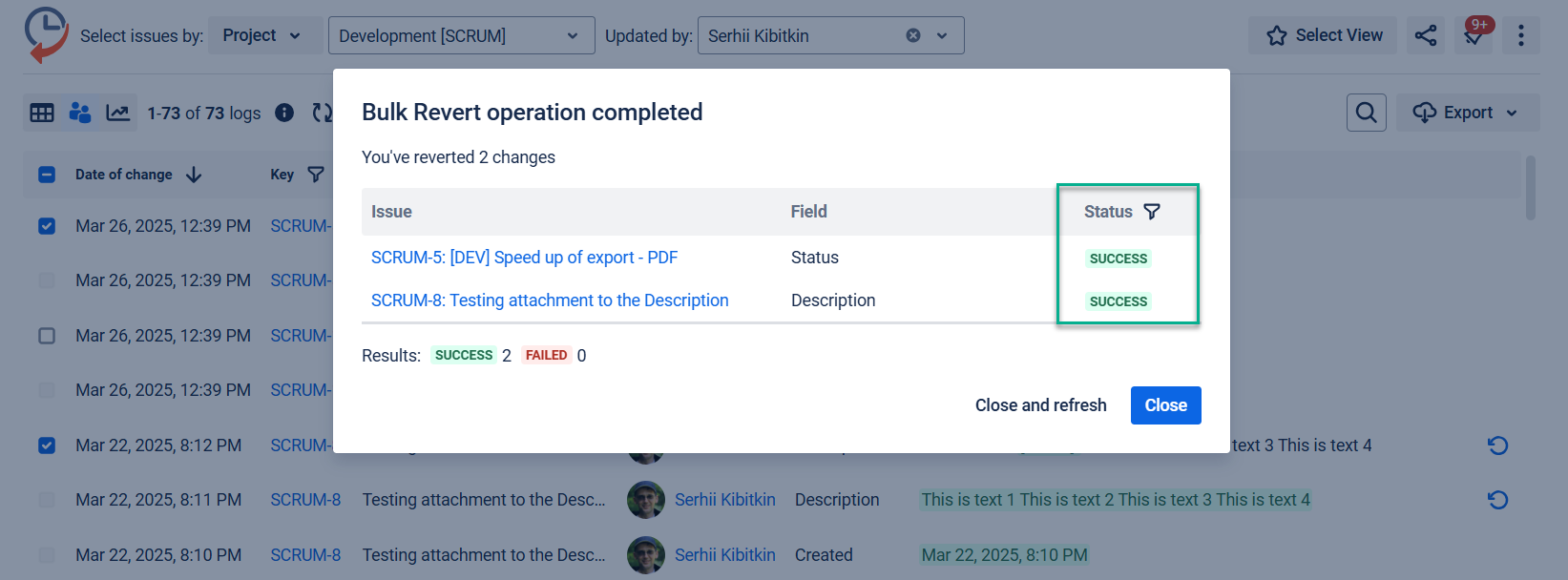 Revert bulk changes in Jira