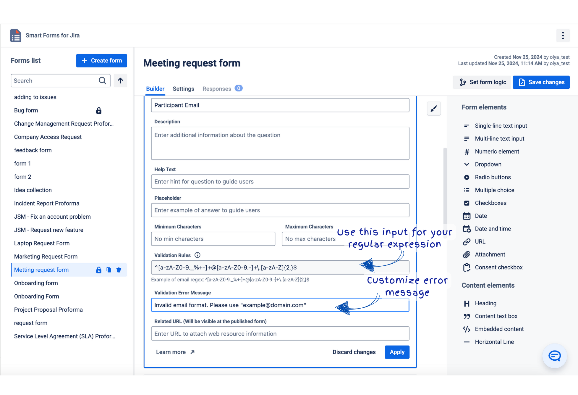 Form Field Validation Settings